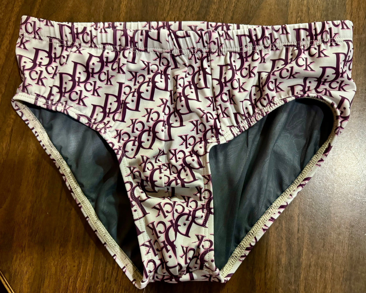DESIGNER IMPOSTER MONSTER 'DIC-IOR" LOGO SWIM BRIEF WINE – HORSE AND HORN